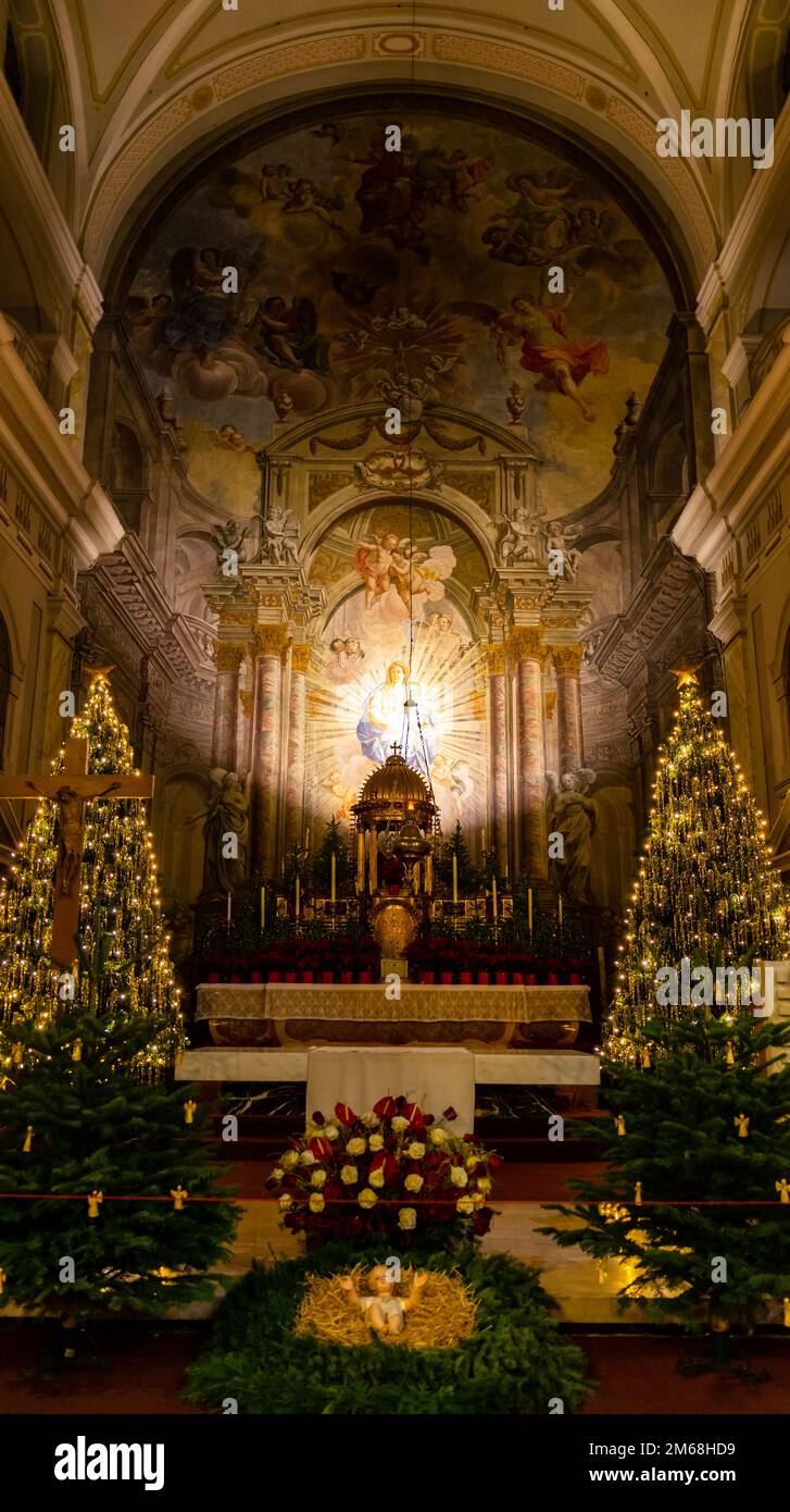 Inside a catholic church in Sibiu Romania on Christmas Stock Photo - Alamy