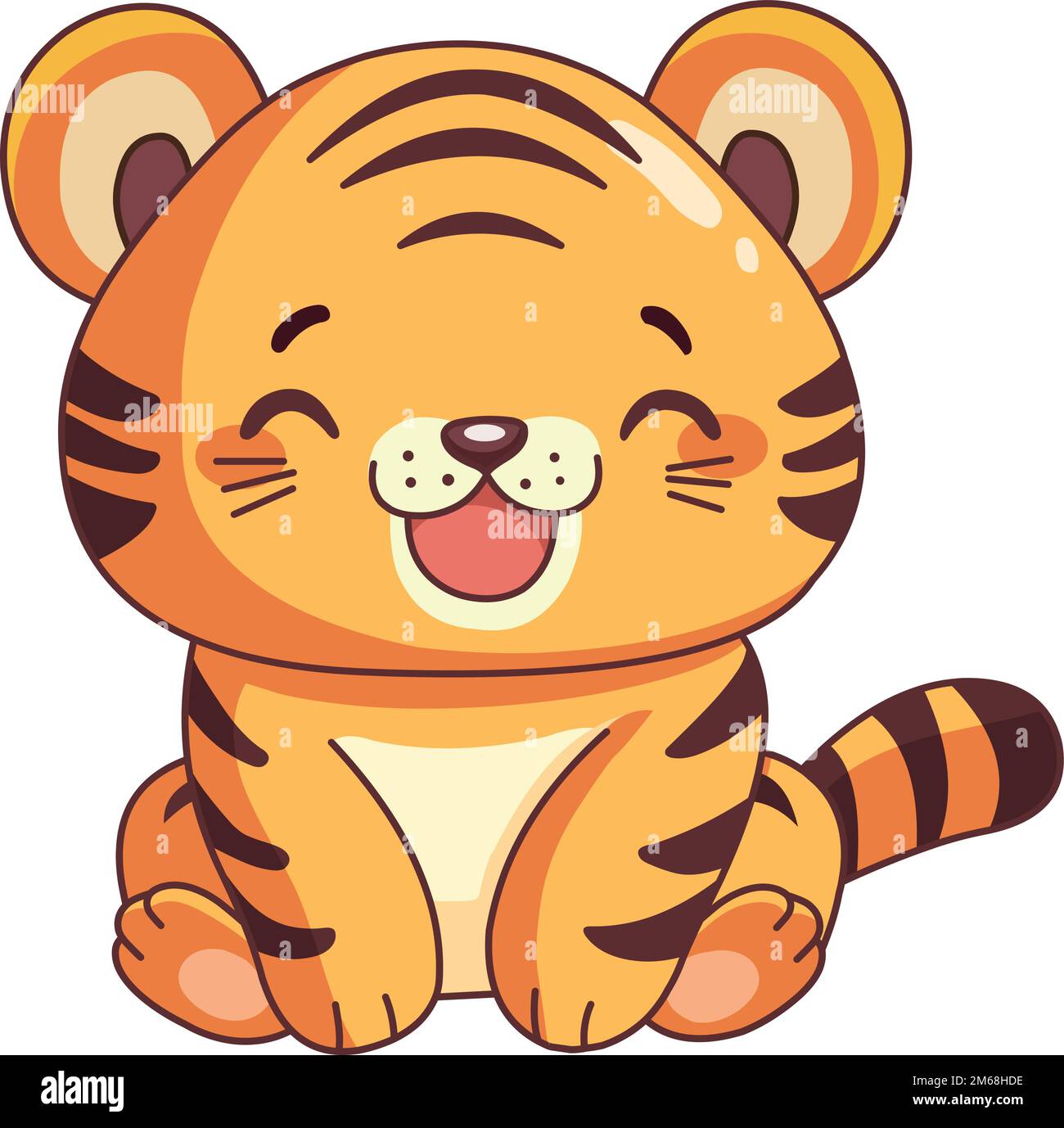 Happy baby tiger sitting in a kawaii style Stock Vector Image & Art - Alamy