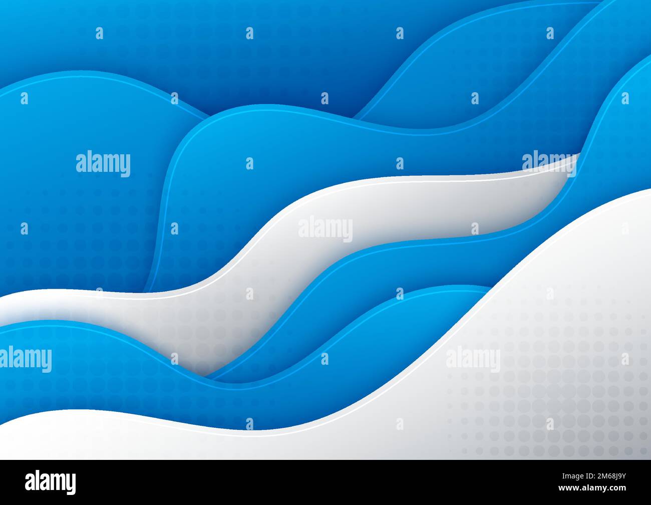 Abstract blue wavy pattern design of sea with white stripe template. Overlapping with shadow 3D ...
