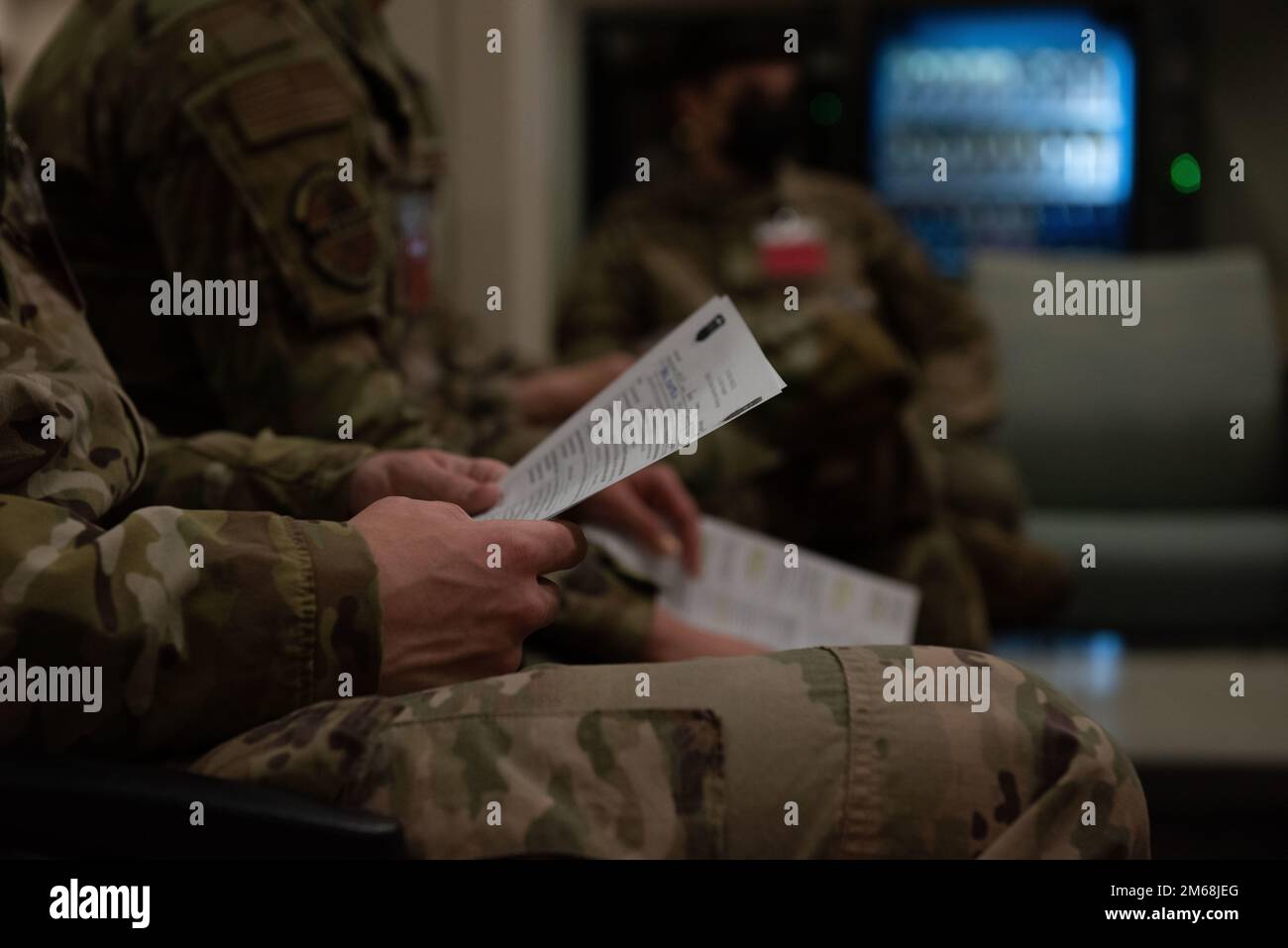 Simulated deployers from the 633d Air Base Wing wait to be called for ...