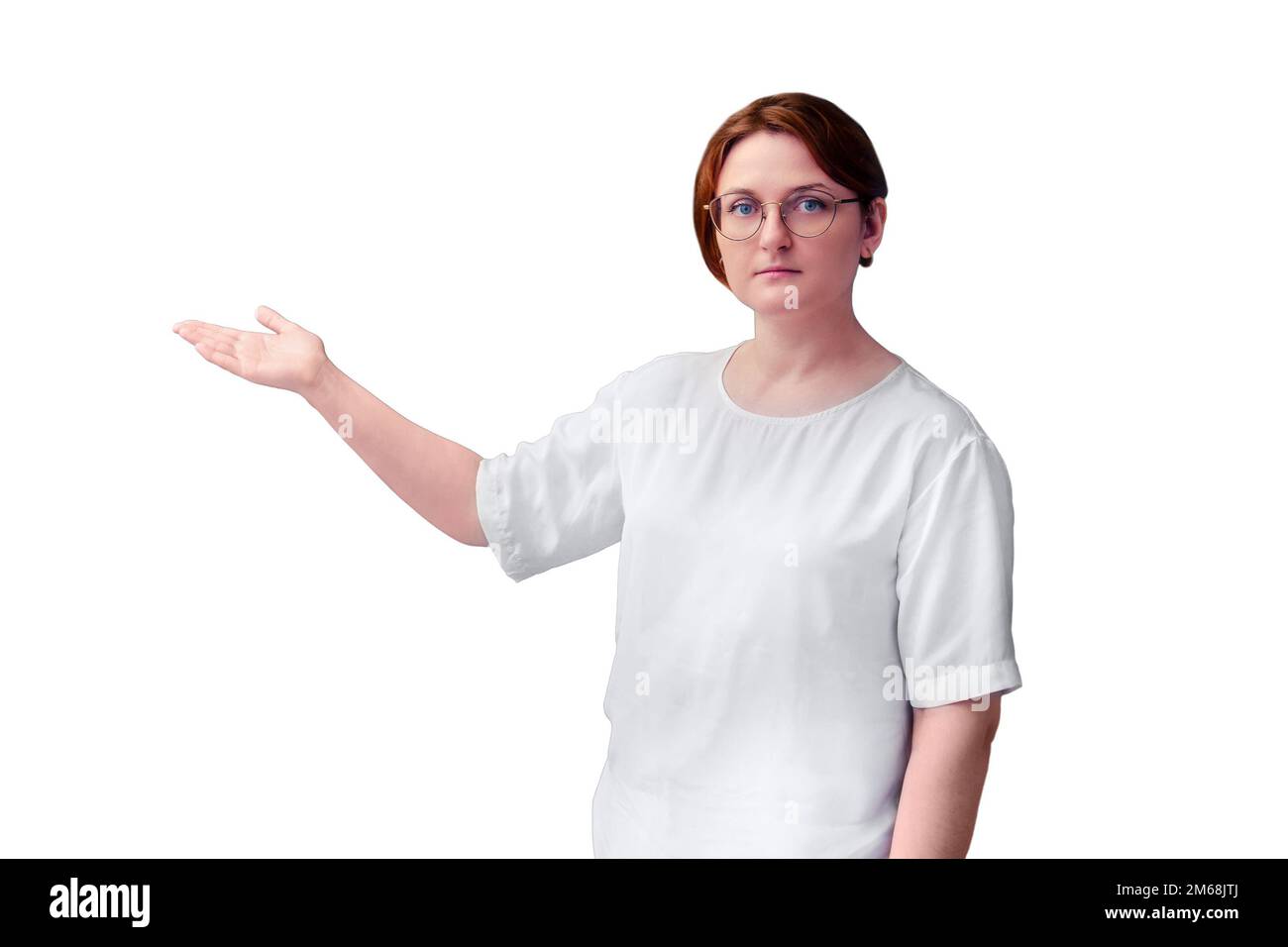 A school teacher and a question mark made of magnets on a blackboard ...