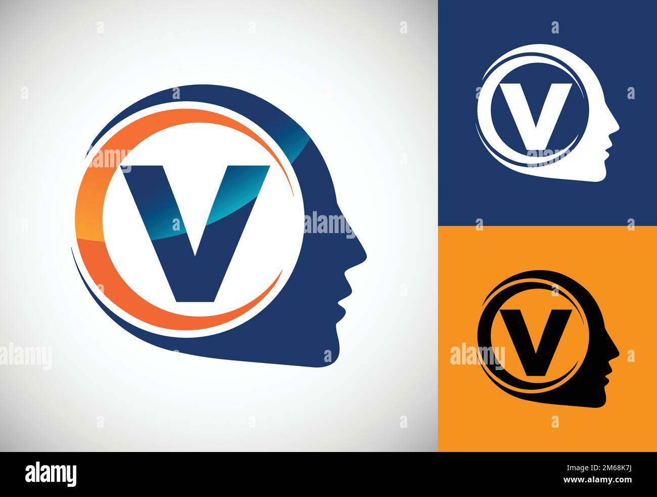 Initial alphabet V with the human brain, A Logo for science, medical ...