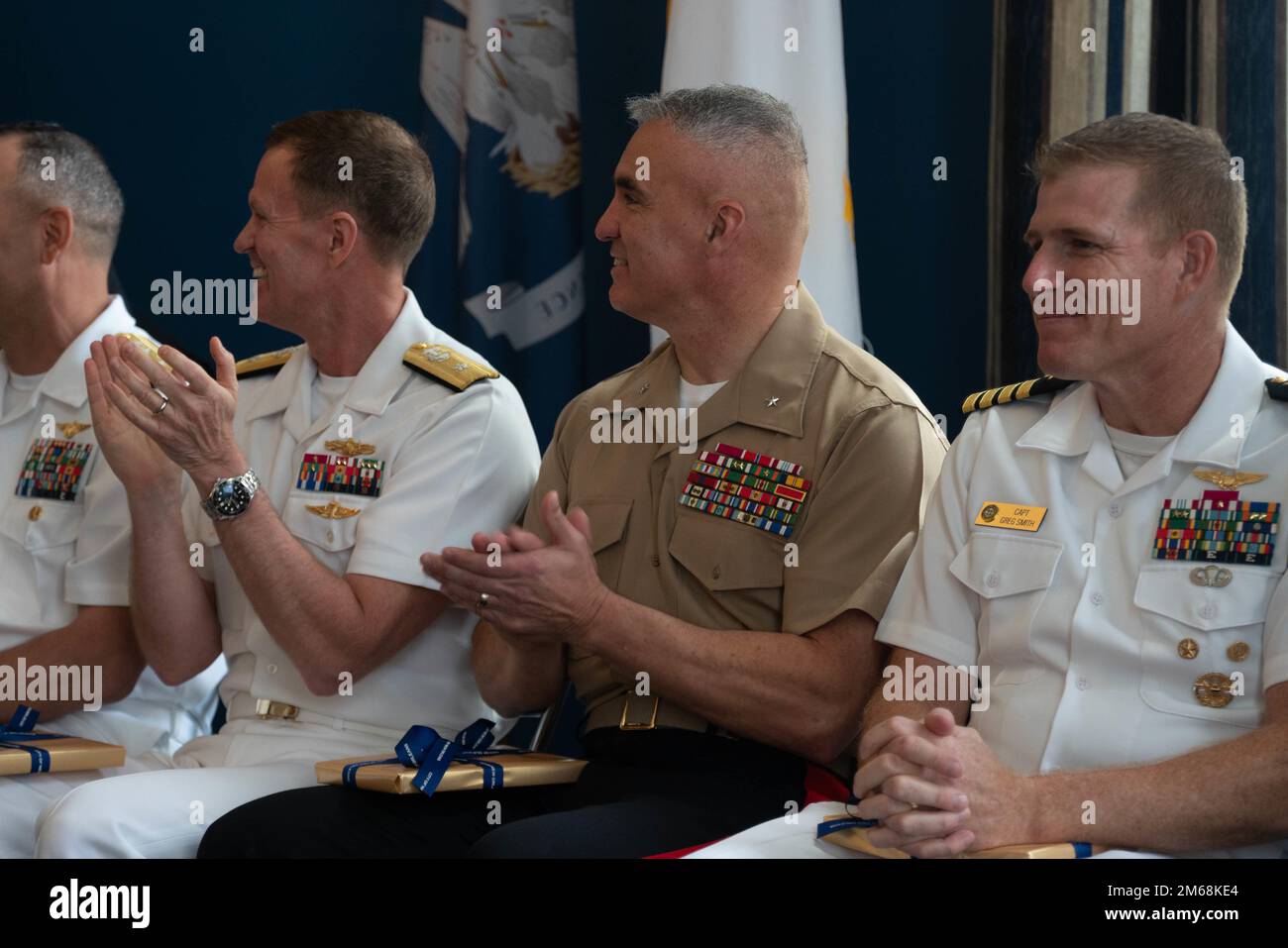 U.S. Marine Corps Brig. Gen. William E. Souza III (center), the ...