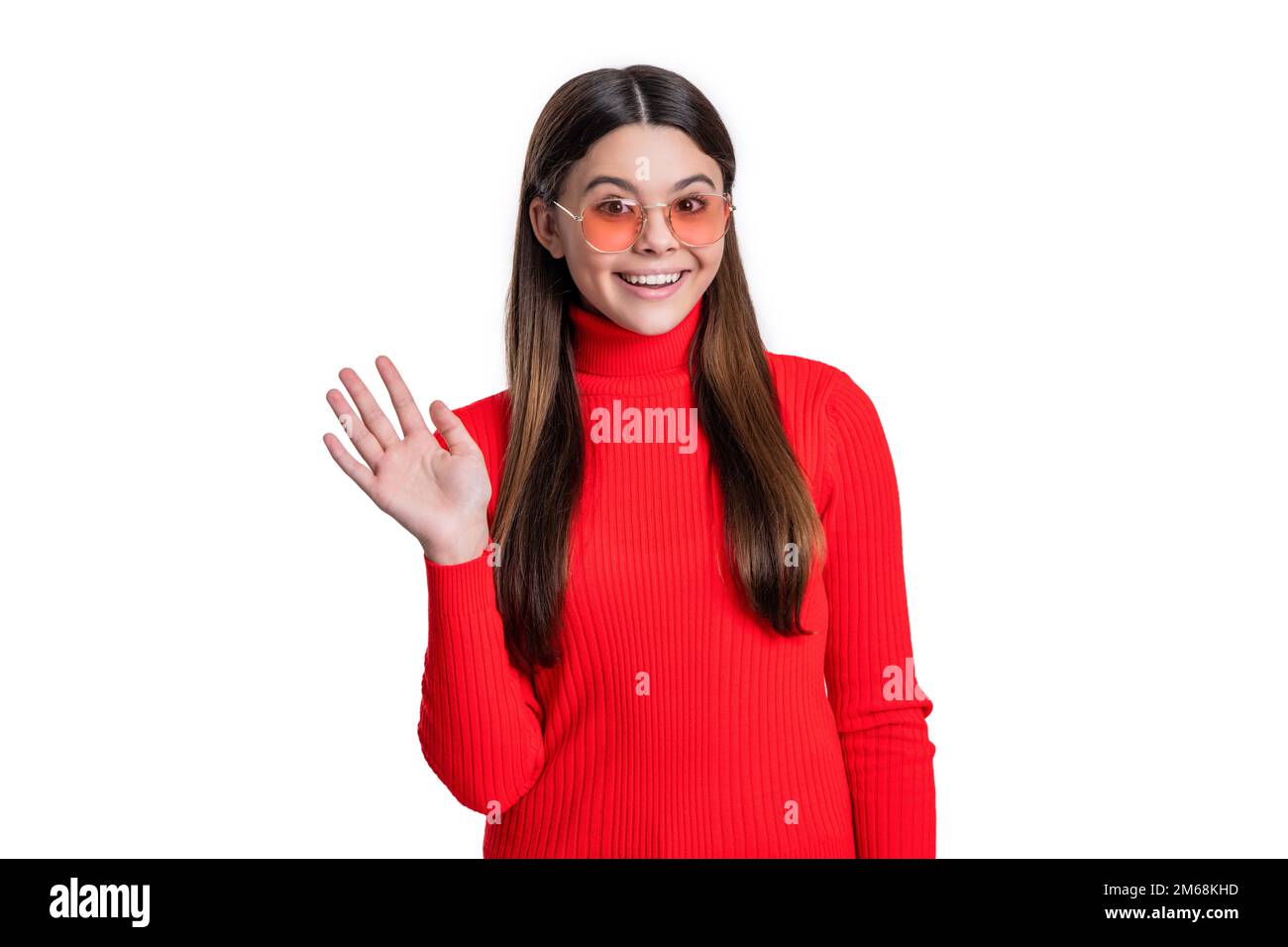 photo portrait of teen girl gesturing hello. teen girl portrait in ...