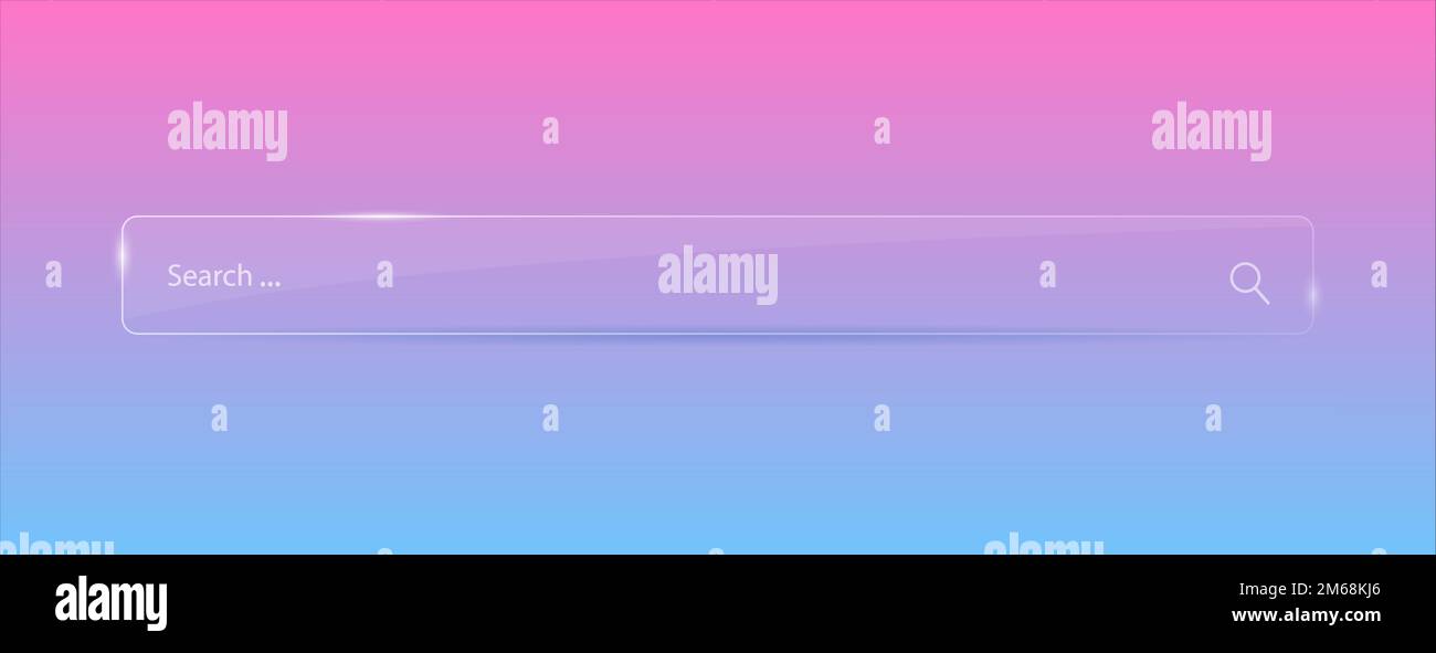 Transparent search bar icon on a pink and blue background. Vector ...