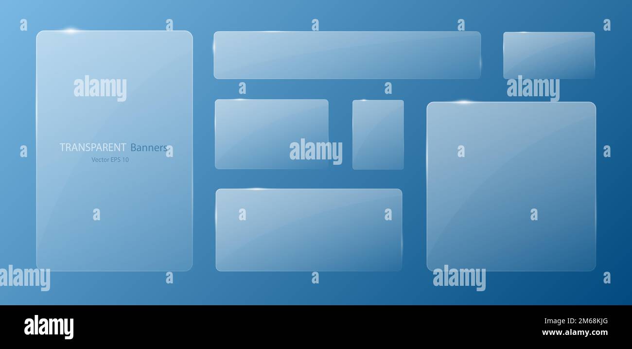 A set of transparent banners on a blue background. Vector illustration ...