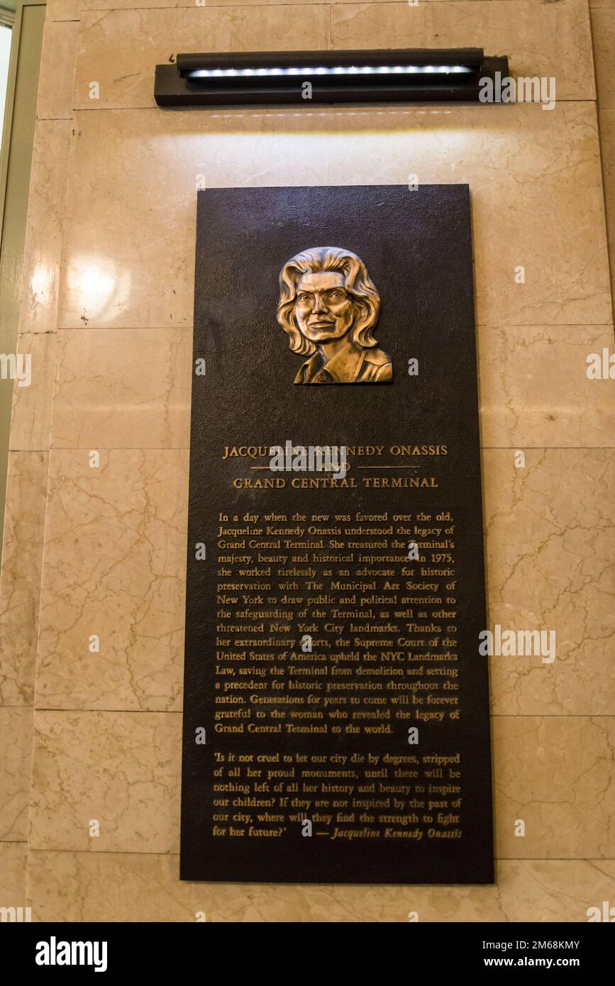 Jacqueline Kennedy Onassis plaque at the Grand Central Terminal, the ...
