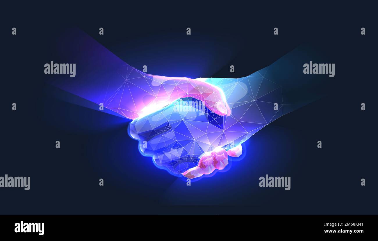 Handshake in digital futuristic style. The concept of partnership ...