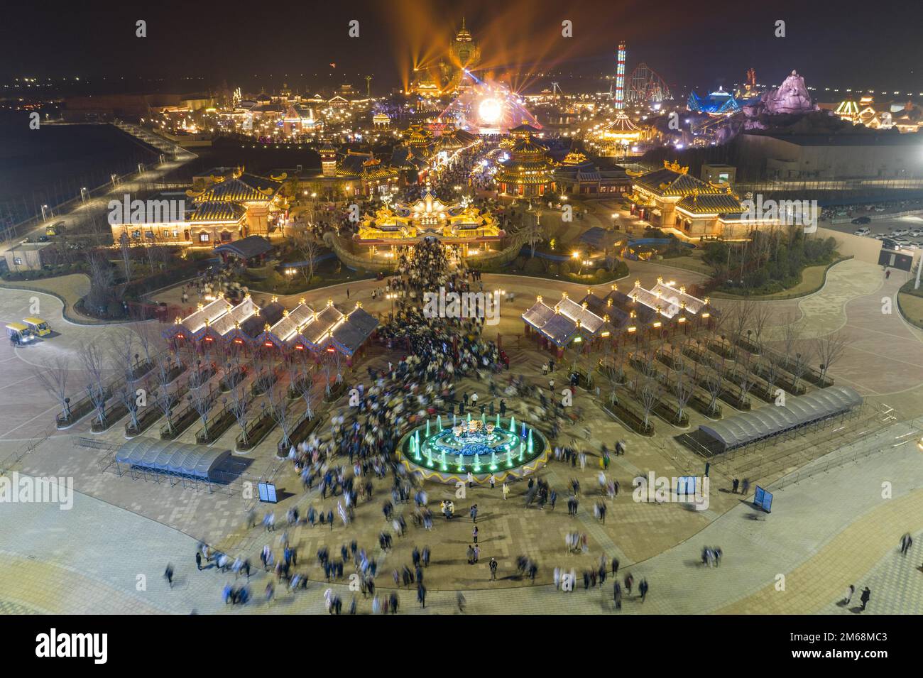 Aerial photo shows the New Year fireworks and light show in Xiyou World ...