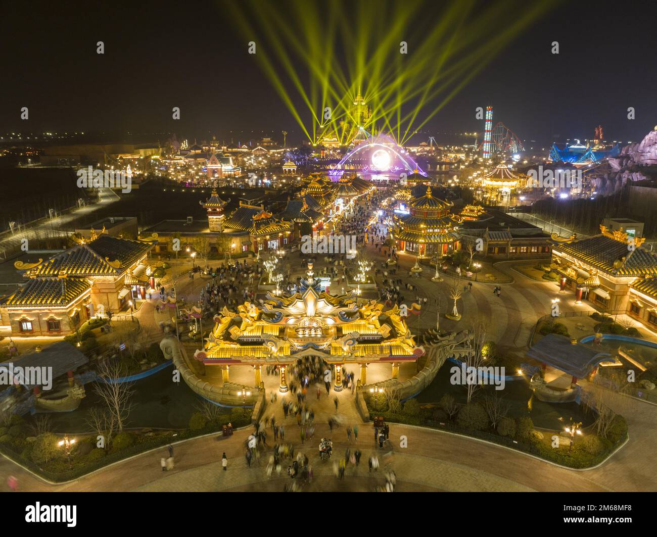 Aerial photo shows the New Year fireworks and light show in Xiyou World ...