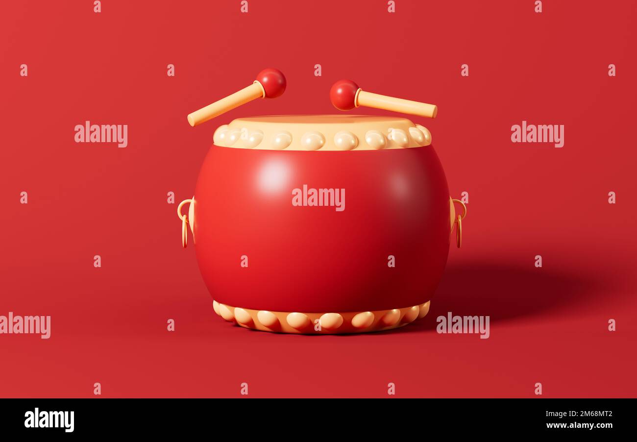 Red drums in the red background, Spring Festival theme scene, 3d ...