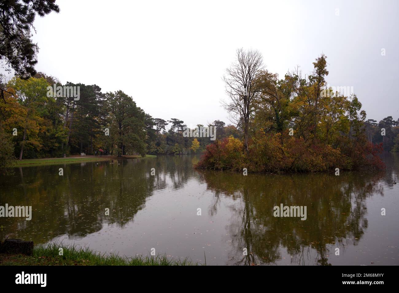 View of the lake at the Laxenburg castle park at the town of Laxenburg ...