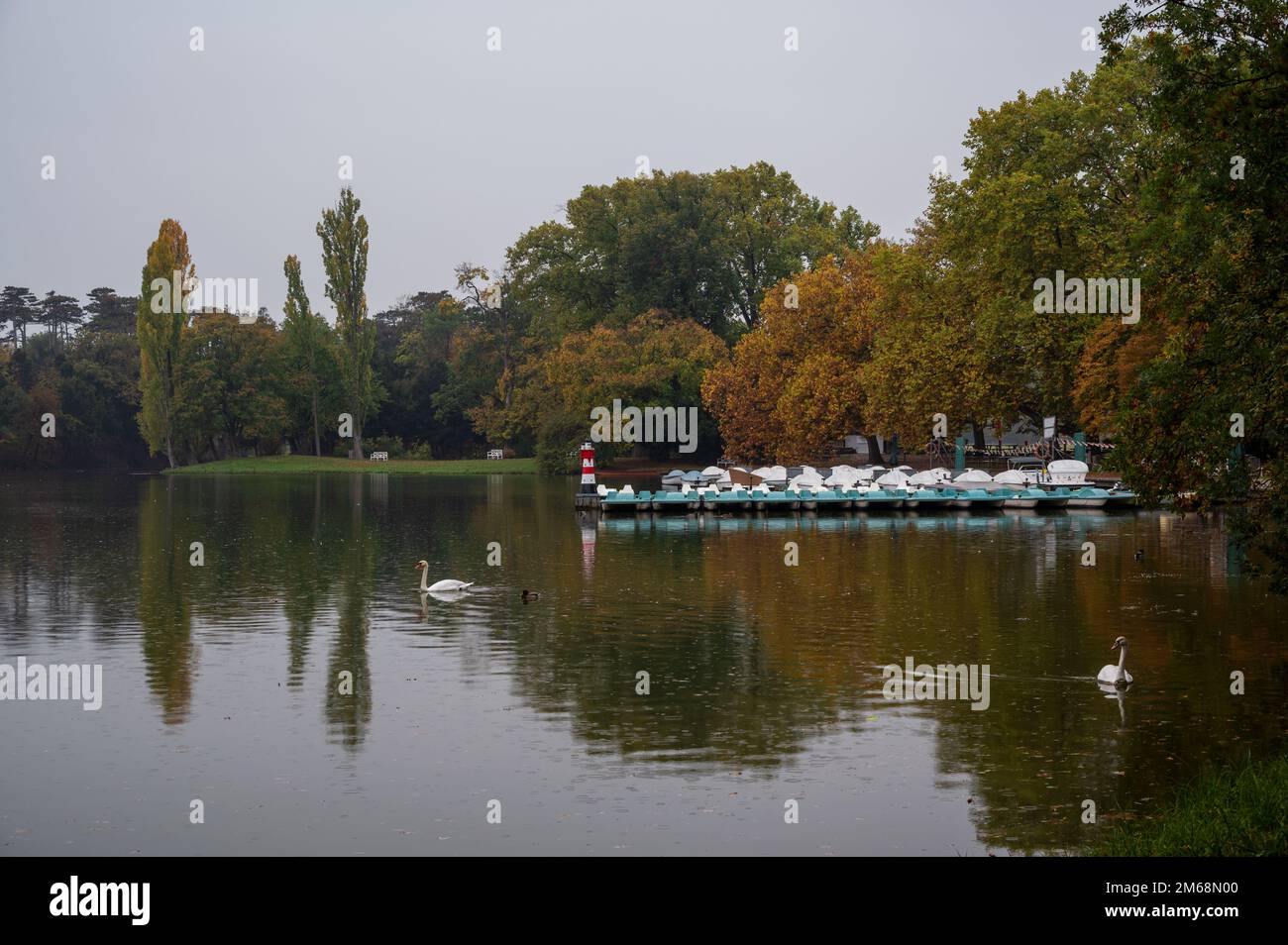 View of leisure boats on the lake at the Laxenburg castle park at the ...