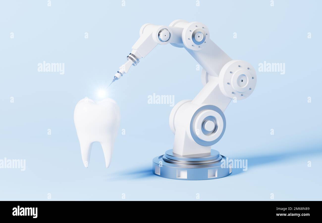 Mechanical arm and fix teeth, 3d rendering. Digital drawing Stock Photo - Alamy