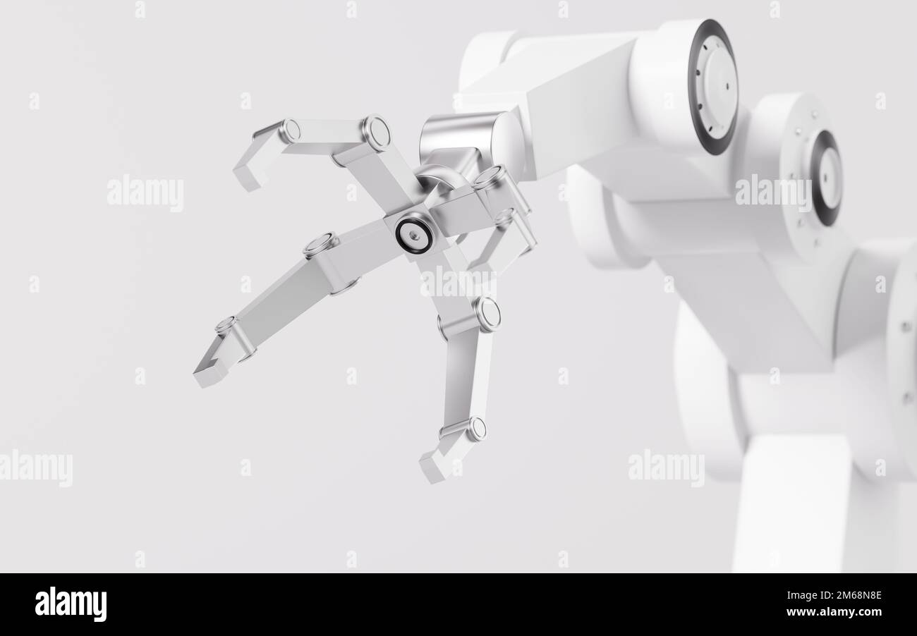 Mechanical arm in the white background, 3d rendering. Digital drawing ...