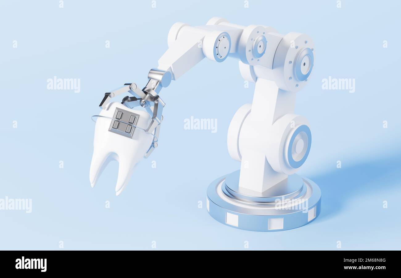 Mechanical arm and fix teeth, 3d rendering. Digital drawing Stock Photo ...