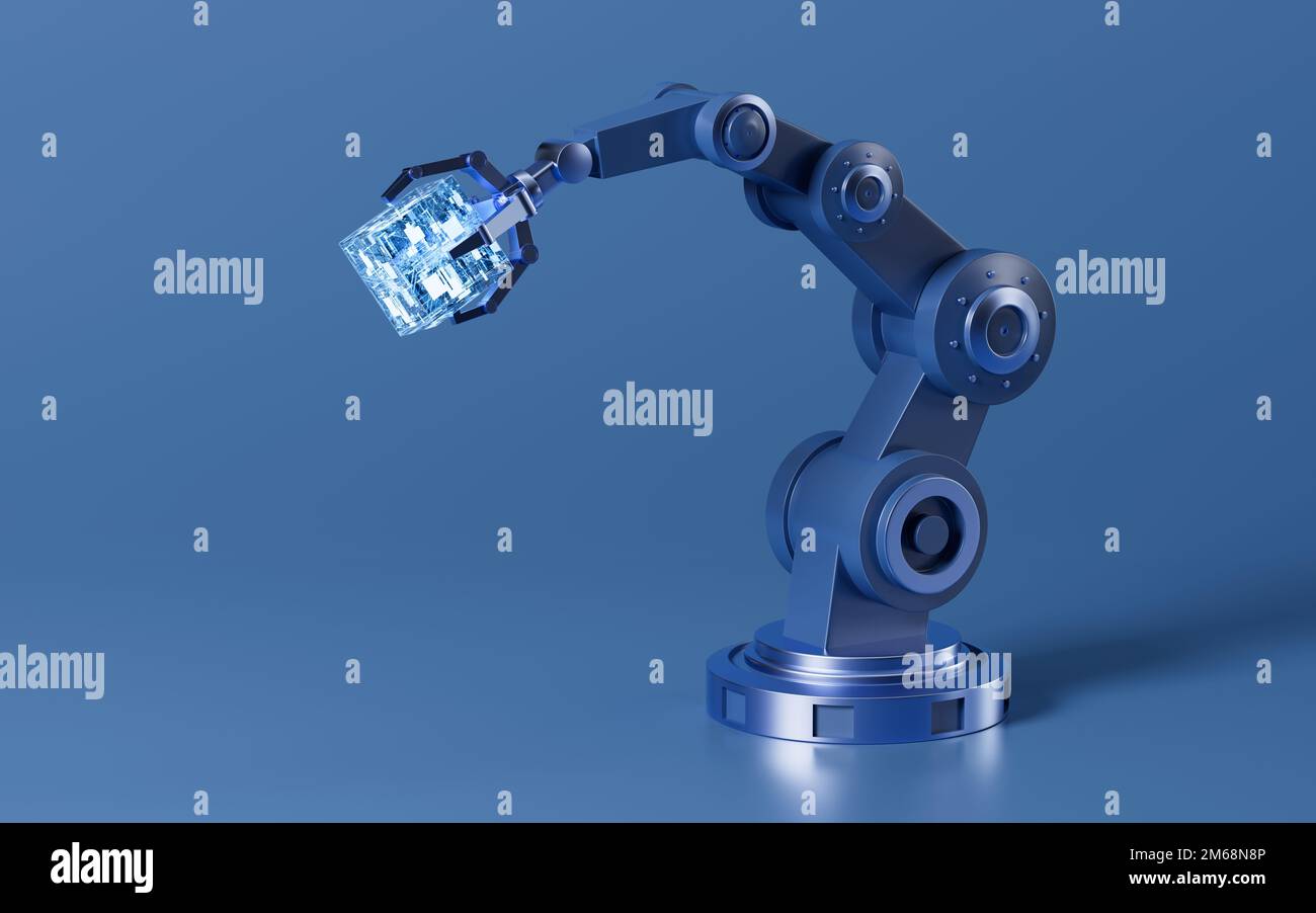 Mechanical arm and circuit chip in the sci-tech background, 3d ...