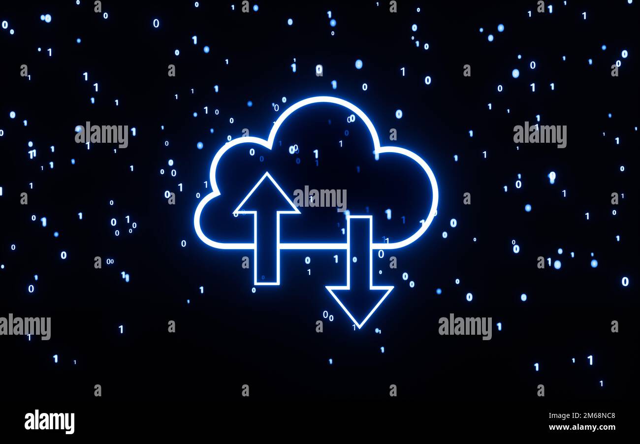 Cloud computing and binary code, 3d rendering. Digital drawing Stock ...