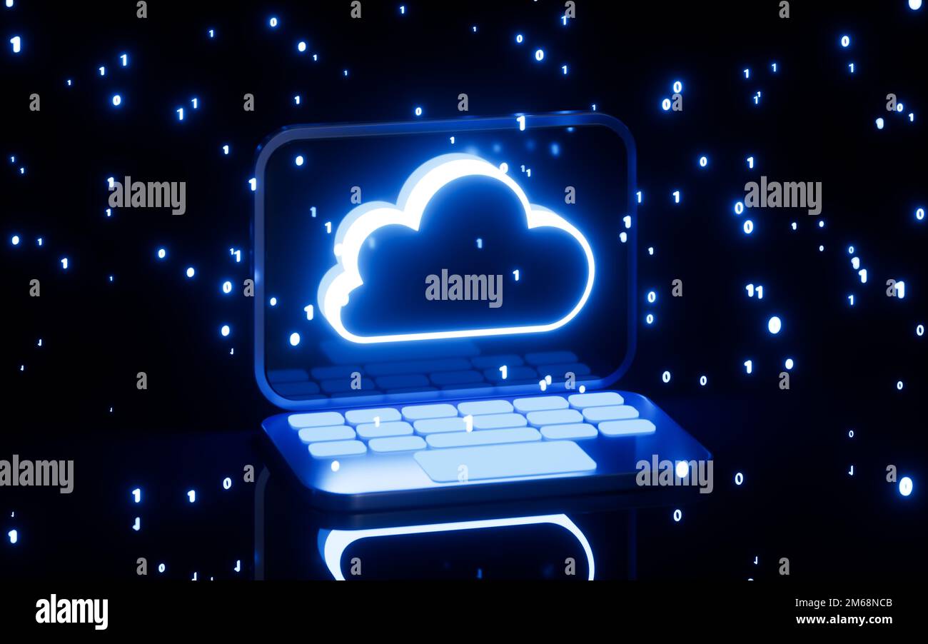 Cloud computing and laptop, 3d rendering. Digital drawing Stock Photo ...