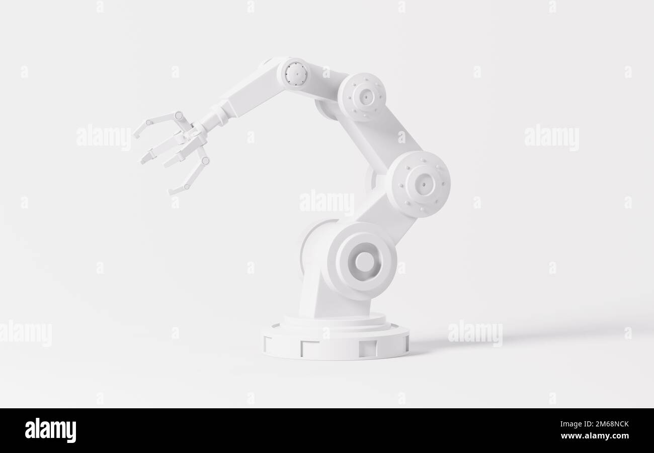 Mechanical arm in the white background, 3d rendering. Digital drawing ...