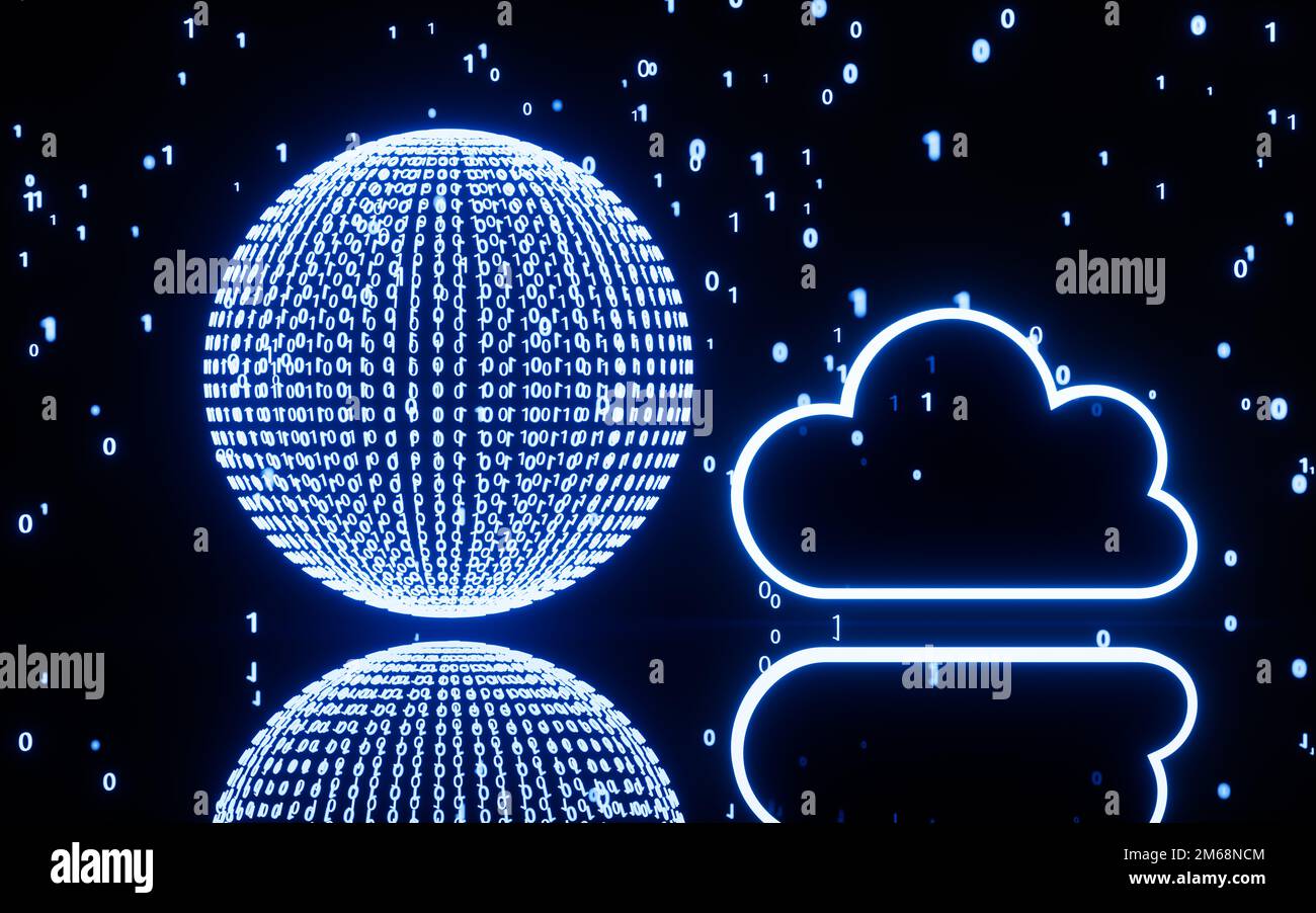 Binary code and cloud computing, Global digital communication, 3d ...