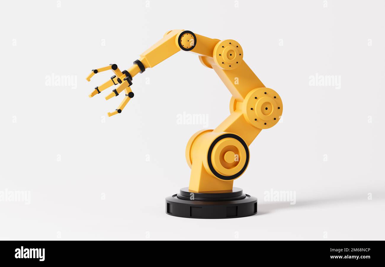 Mechanical arm in the white background, 3d rendering. Digital drawing ...