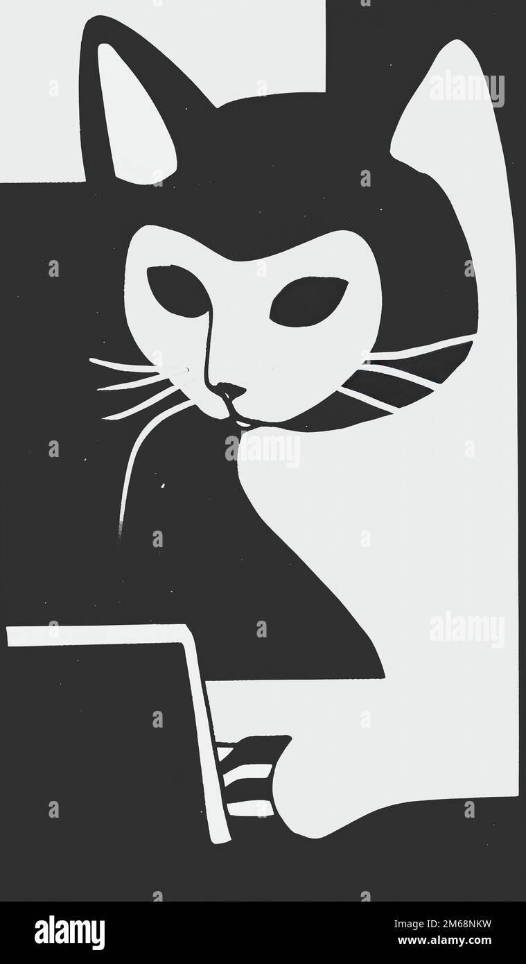 Illustration of cat with computer Stock Photo - Alamy