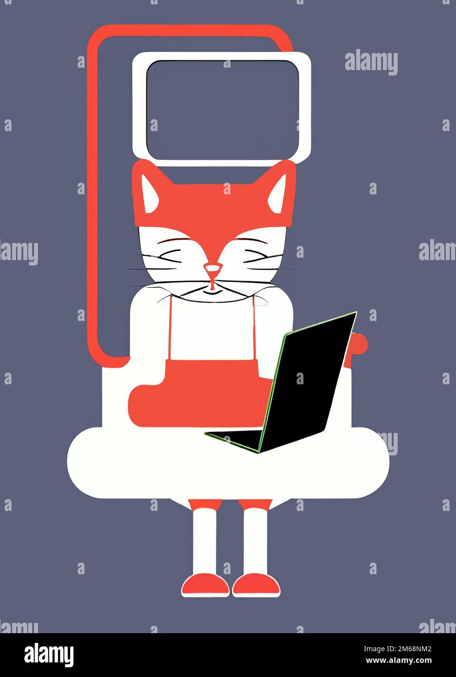 Illustration of cat with computer Stock Photo - Alamy