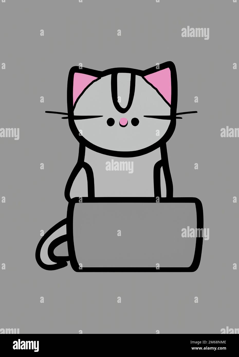 Illustration of cat with computer Stock Photo - Alamy