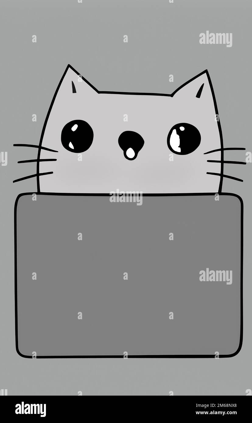 Illustration of cat with computer Stock Photo - Alamy