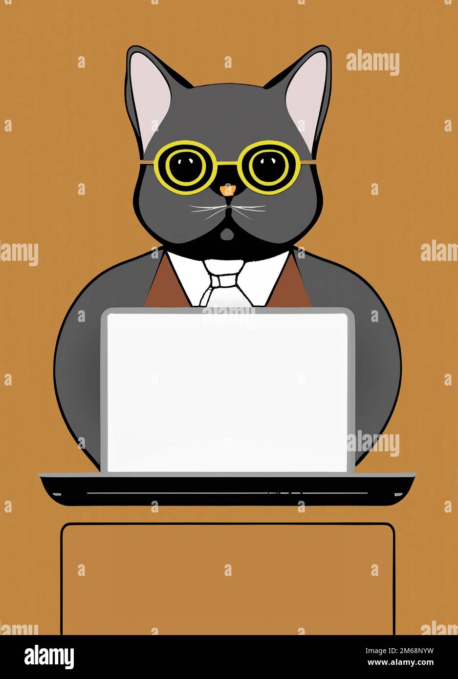 Illustration of cat with computer Stock Photo - Alamy