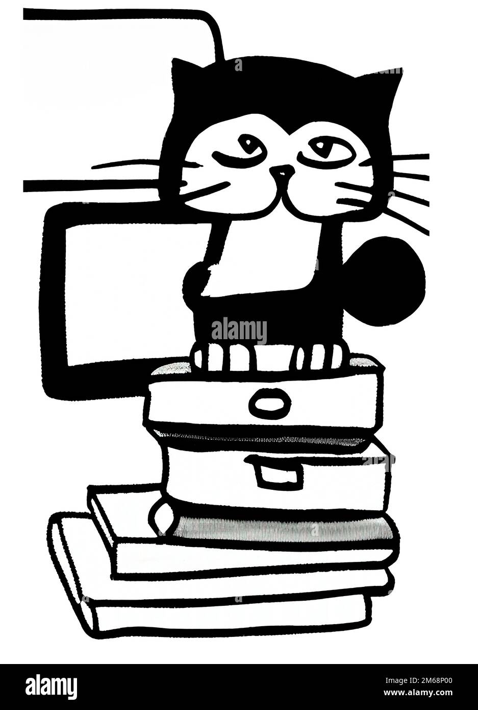 Illustration of cat with computer Stock Photo - Alamy