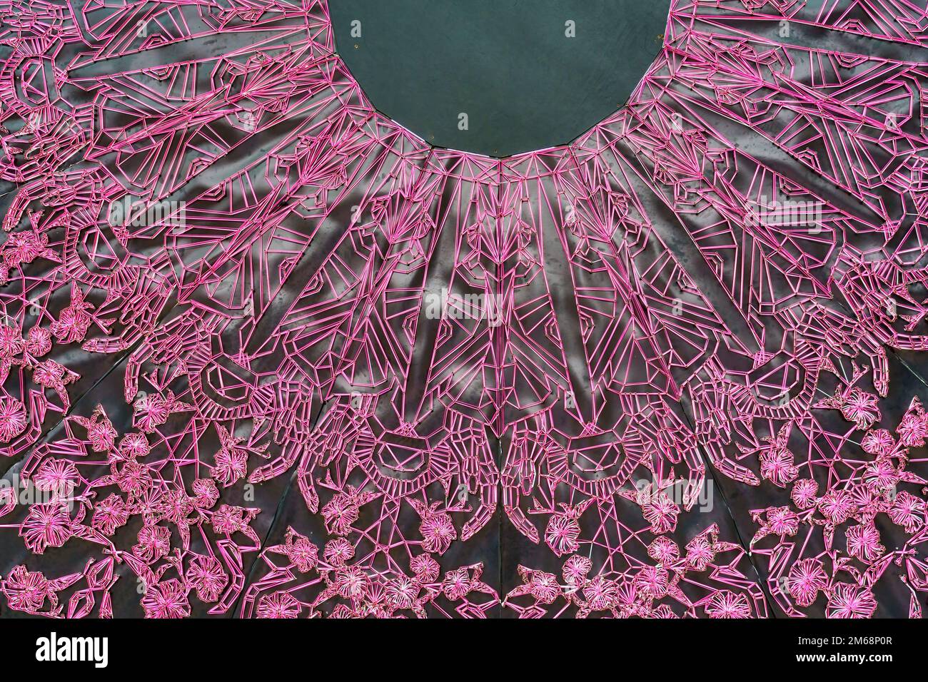 Pink art pattern including the shape of the CN Tower. The piece is part ...