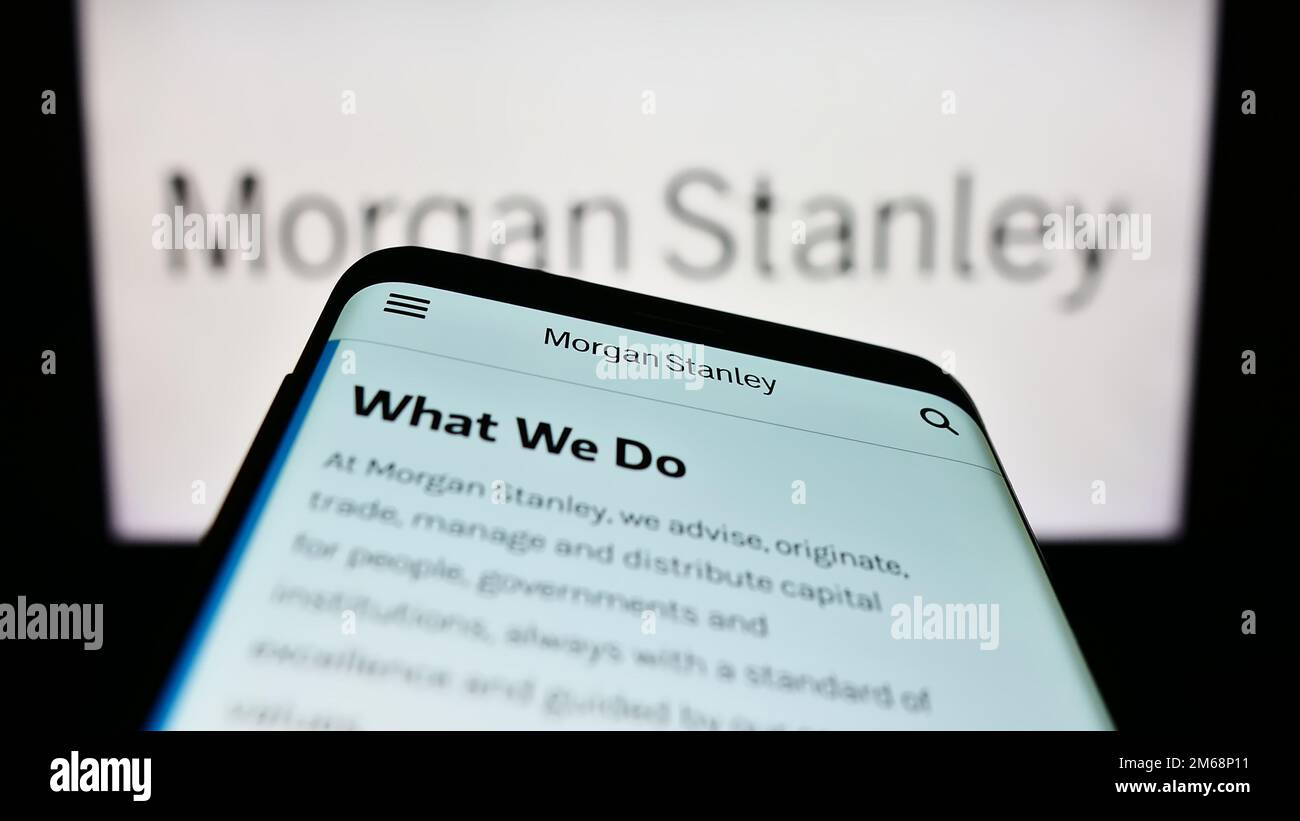 Mobile phone with website of US financial services company Morgan ...