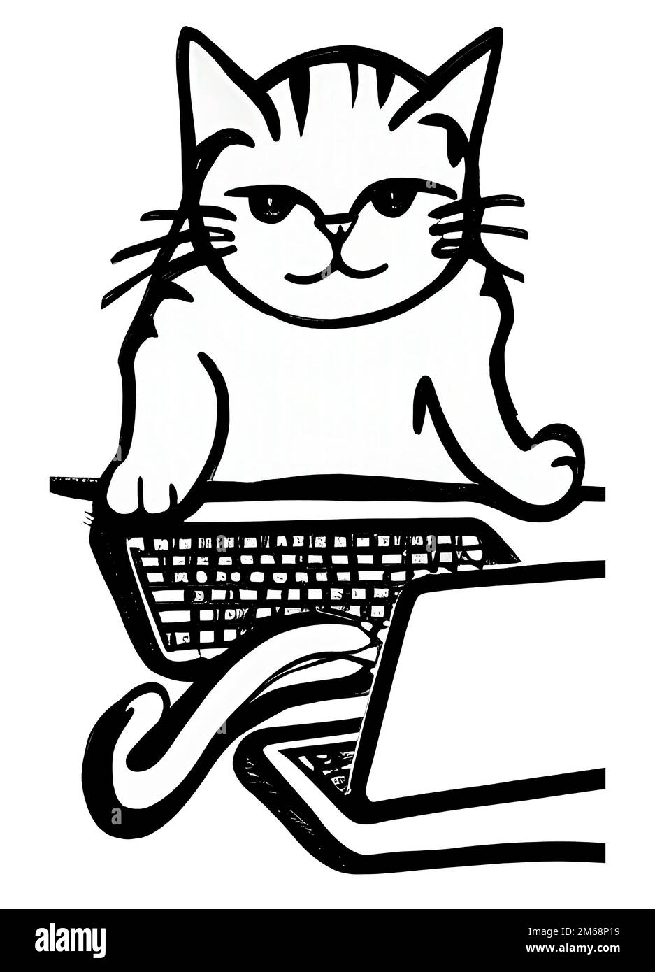 Illustration of cat with computer Stock Photo - Alamy