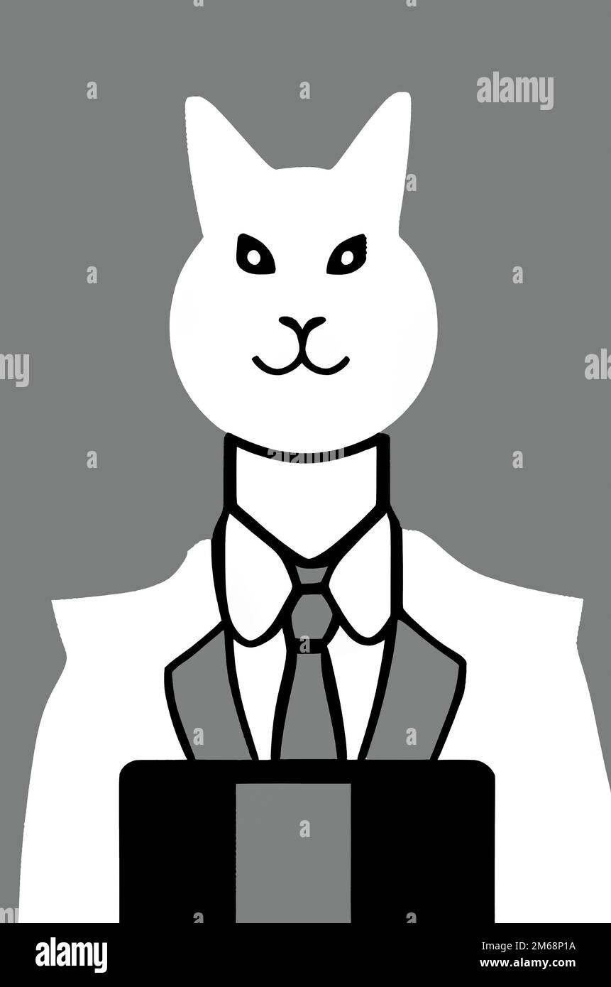 Illustration of cat with computer Stock Photo - Alamy