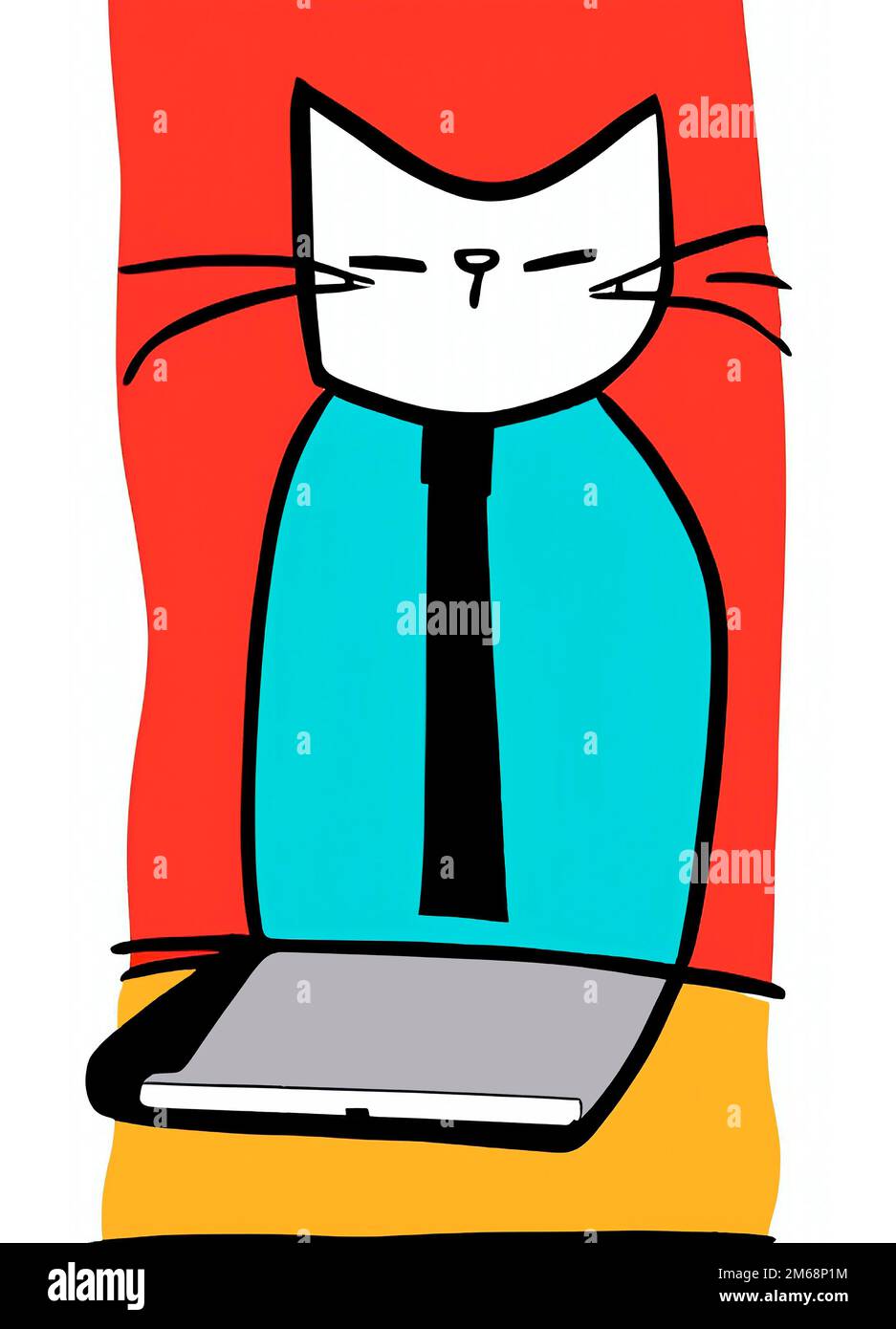 Illustration of cat with computer Stock Photo - Alamy
