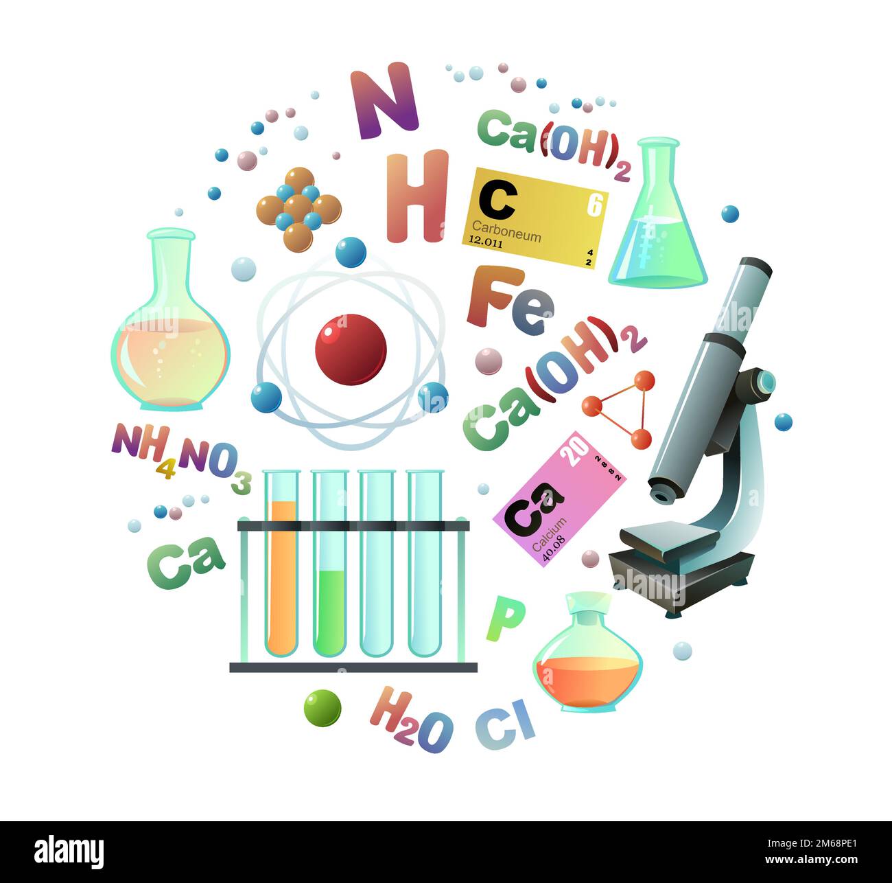 Chemistry picture in form of circle. Study and production of mineral ...