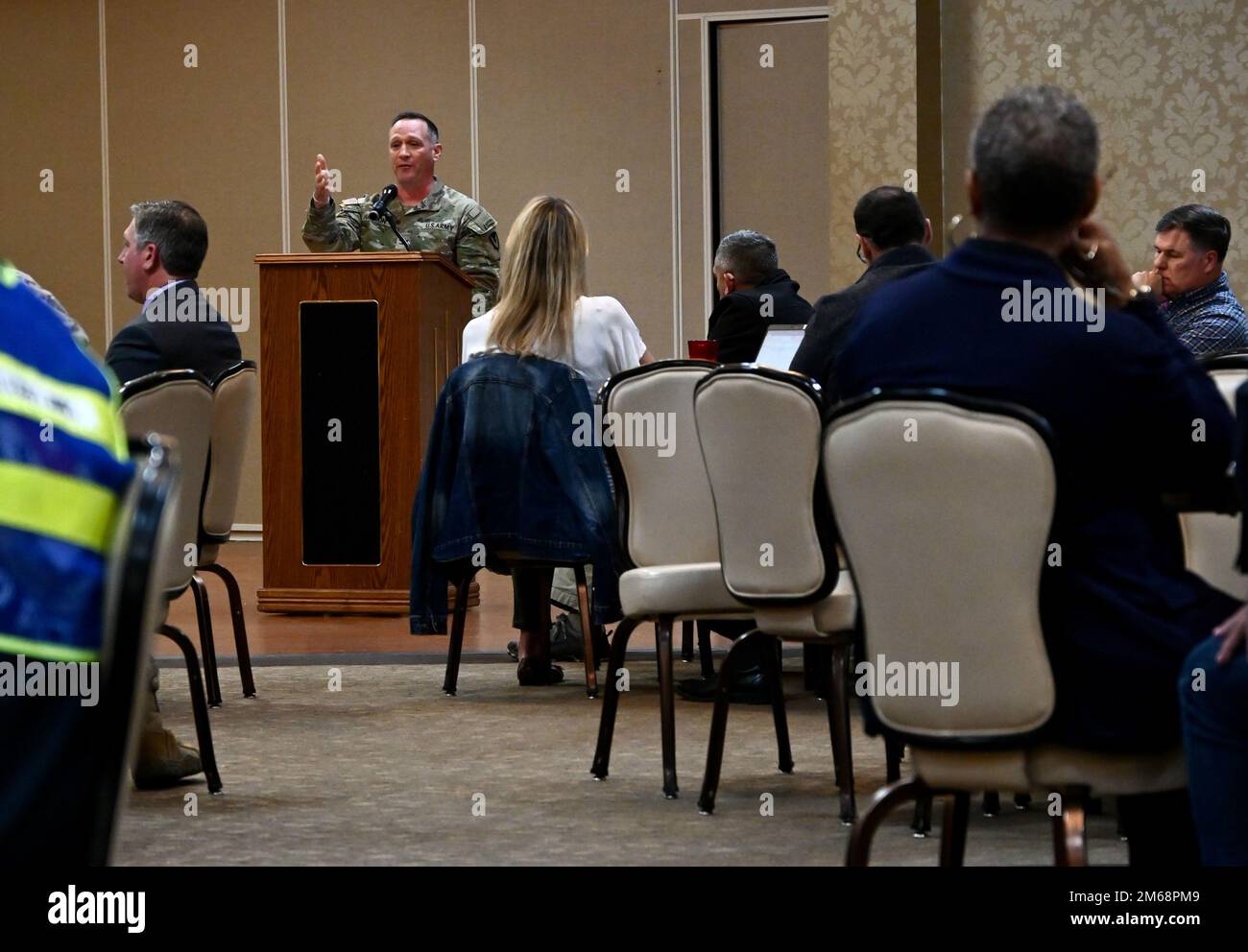 Col. Ryan Hanson, garrison commander, speaks during the Community ...