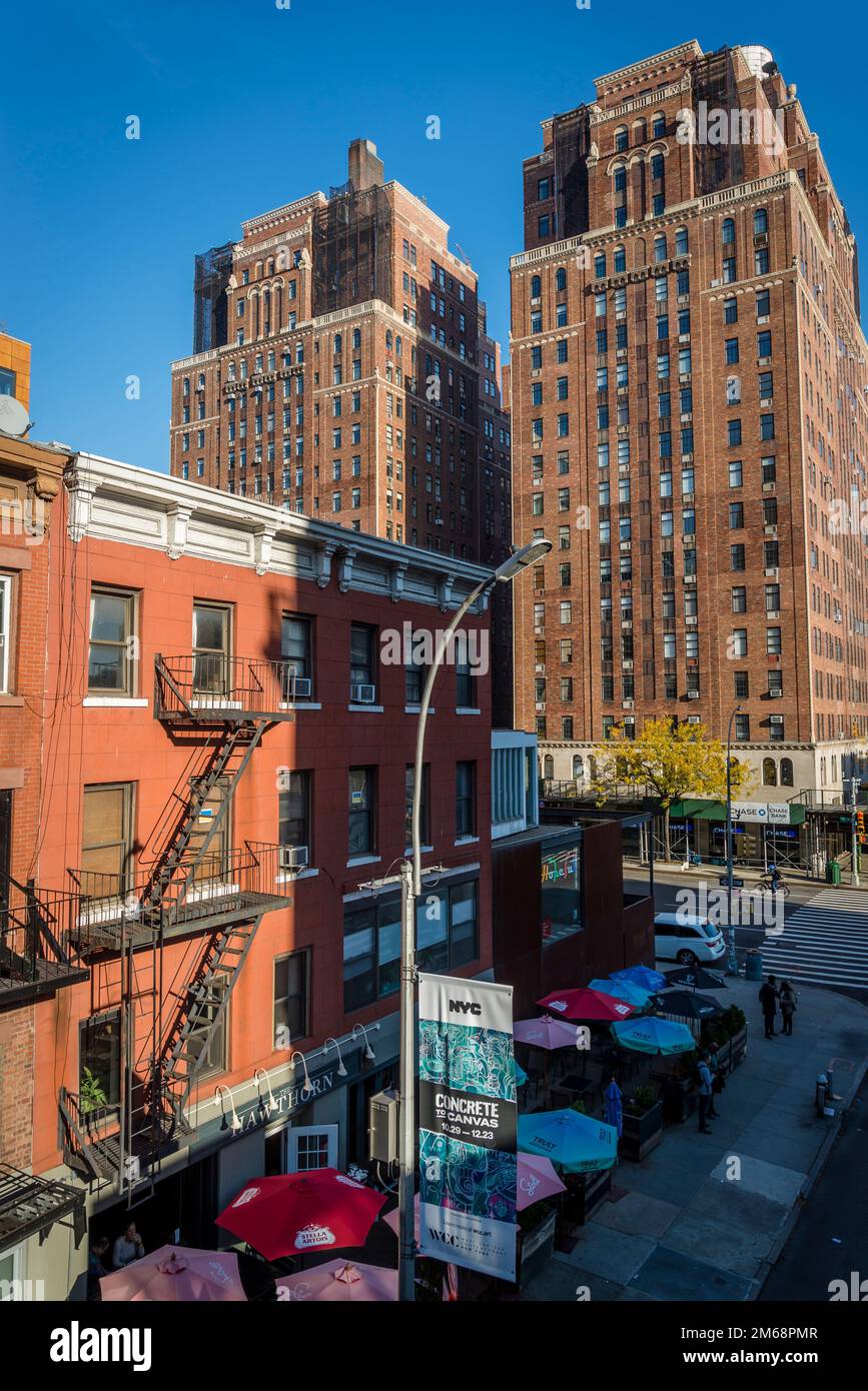 View of Chelsea architecture from the High Line, a linear park and ...