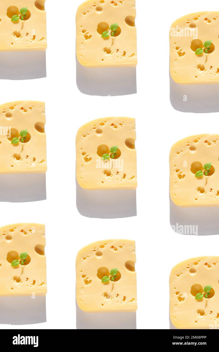Creative cheese pattern with harsh shadow. Maasdam with holes white ...