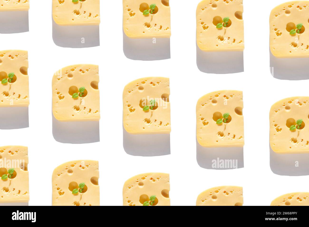 Creative cheese pattern with harsh shadow. Maasdam with holes white ...
