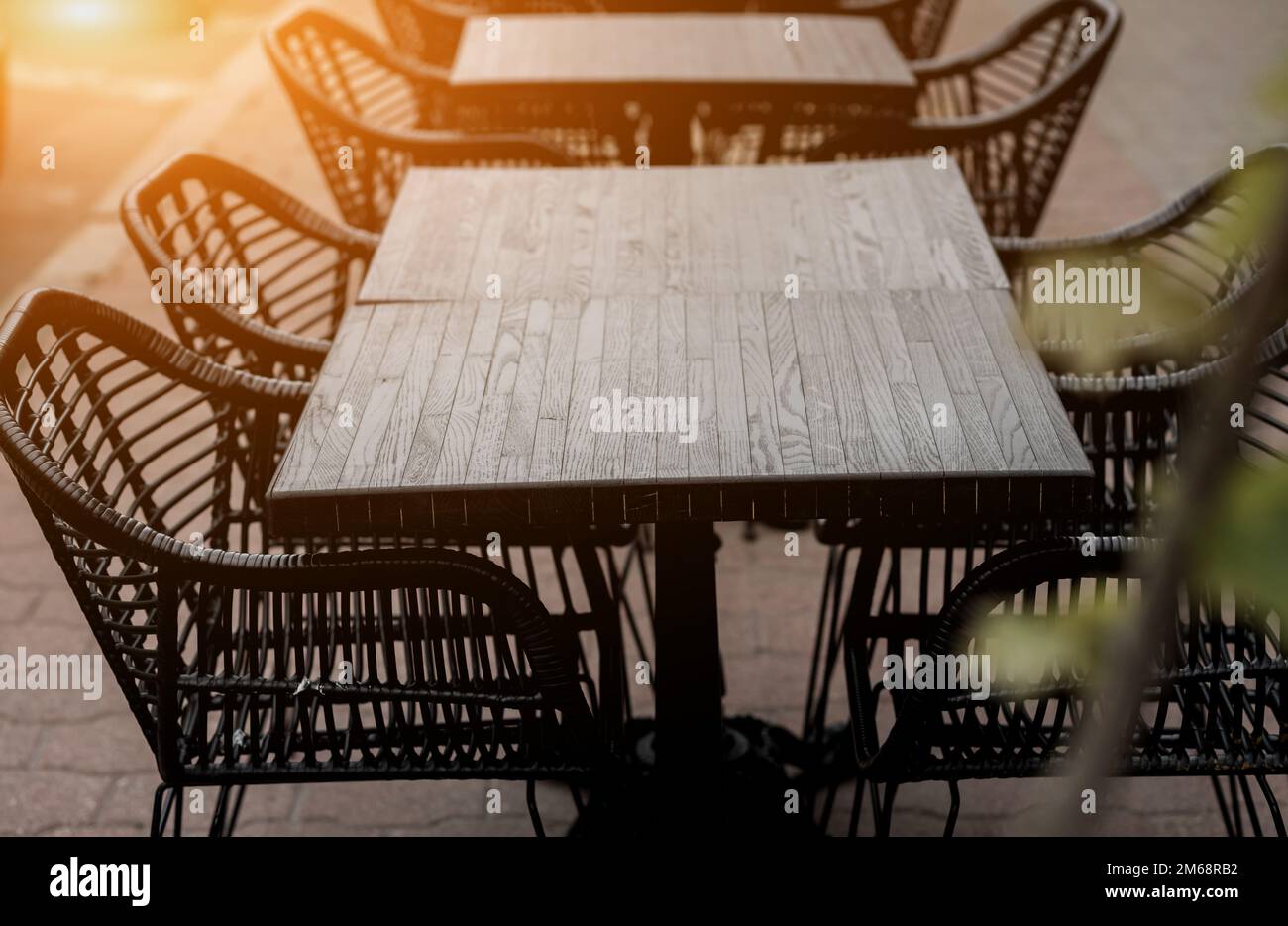 outdoor terrace. street restaurant with tables and chairs Stock Photo ...