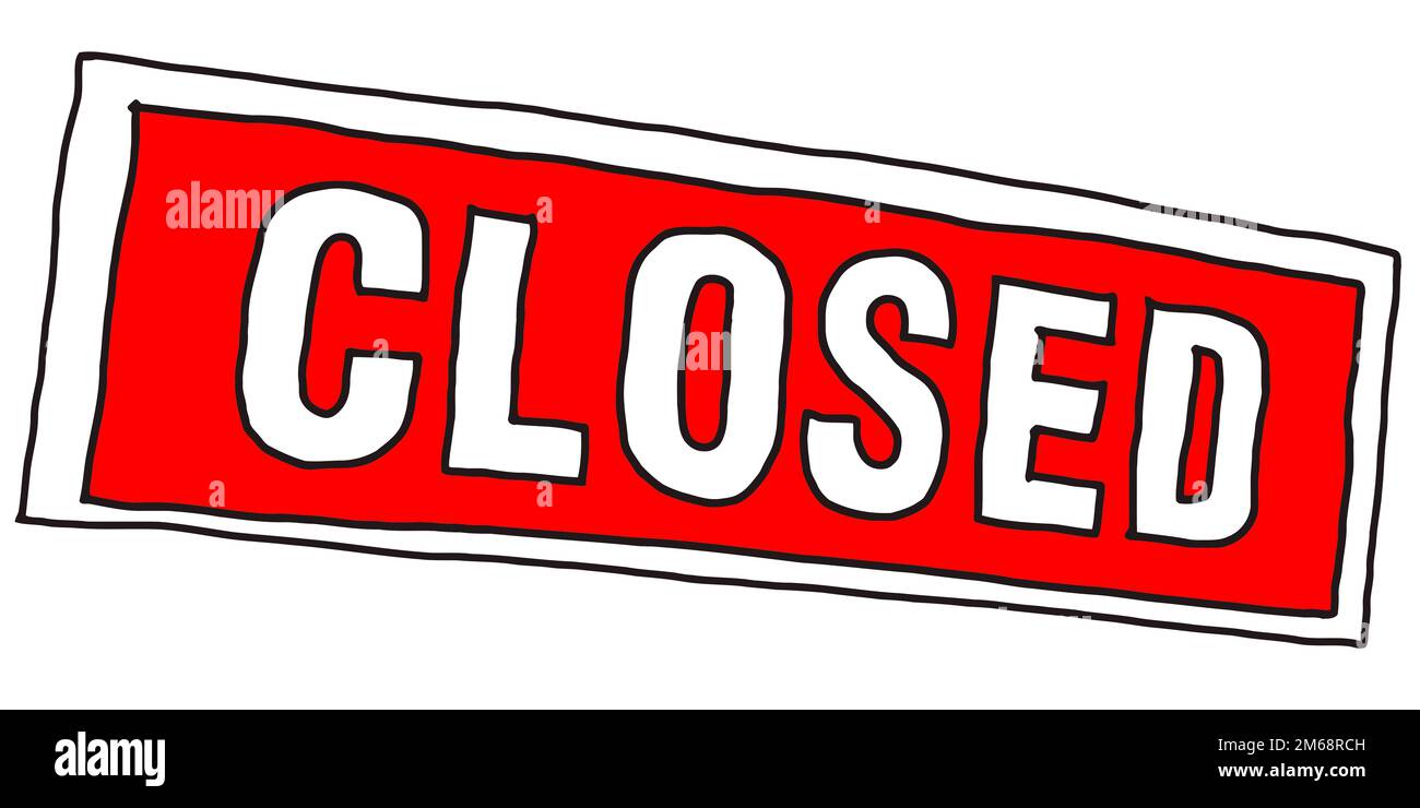 closed sign illustration in white over red Stock Photo - Alamy