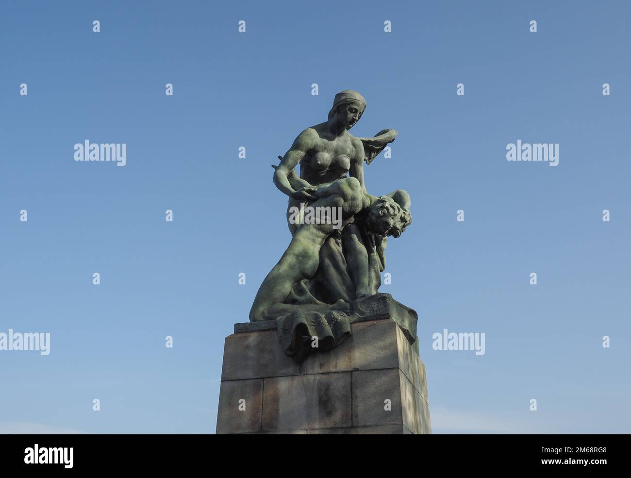 TURIN, ITALY - CIRCA OCTOBER 2022: Statue on Ponte Umberto I over River ...