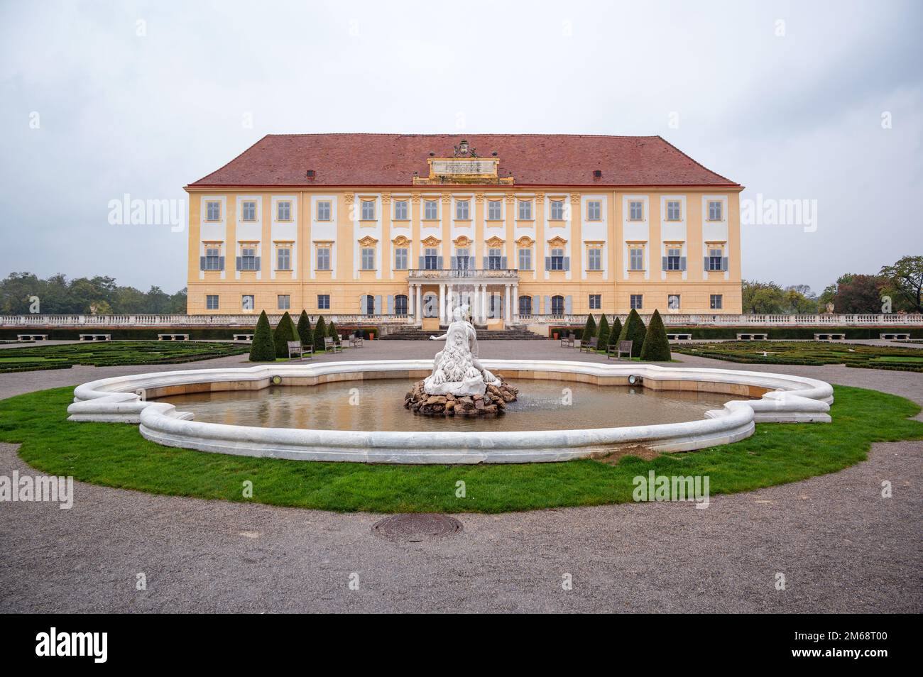 View of the gardens at the castle Schloss Hof in Lower Austria an 18th ...