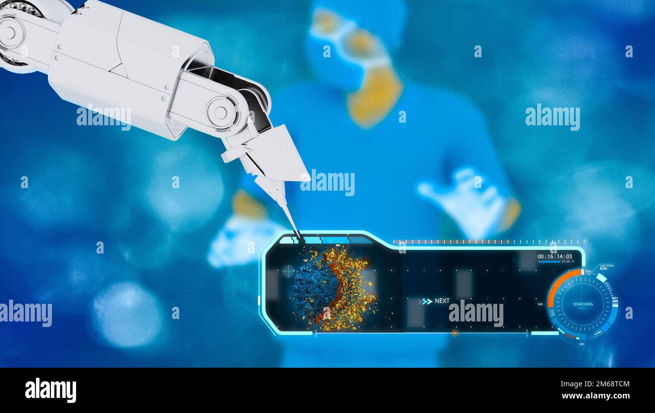 Robotic arm and transparent display. hud. Study of Covid-19 and ...