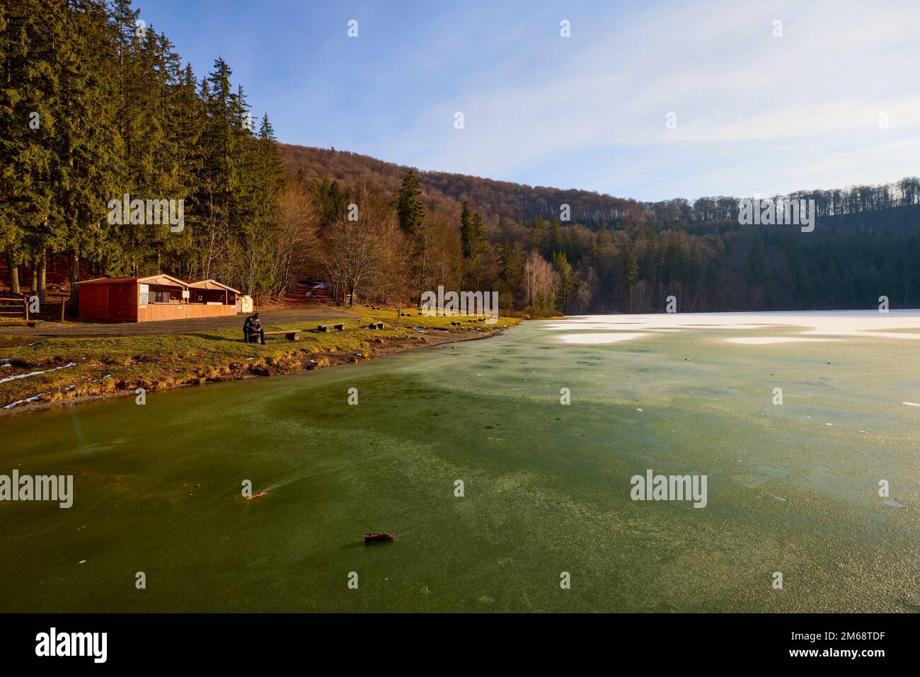 Beautiful landscape with St. Ana Lake in Romania, volcanic lake in ...