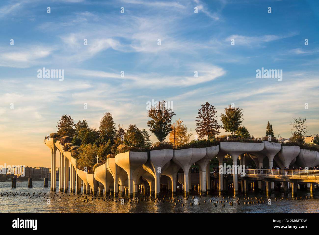 Little Island at Pier 55, an artificial island park in the Hudson River ...