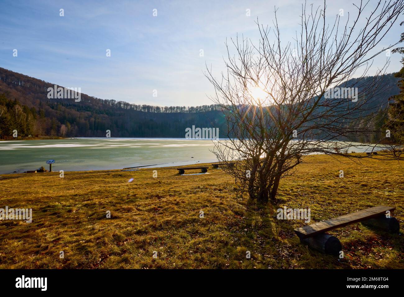 Beautiful landscape with St. Ana Lake in Romania, volcanic lake in ...
